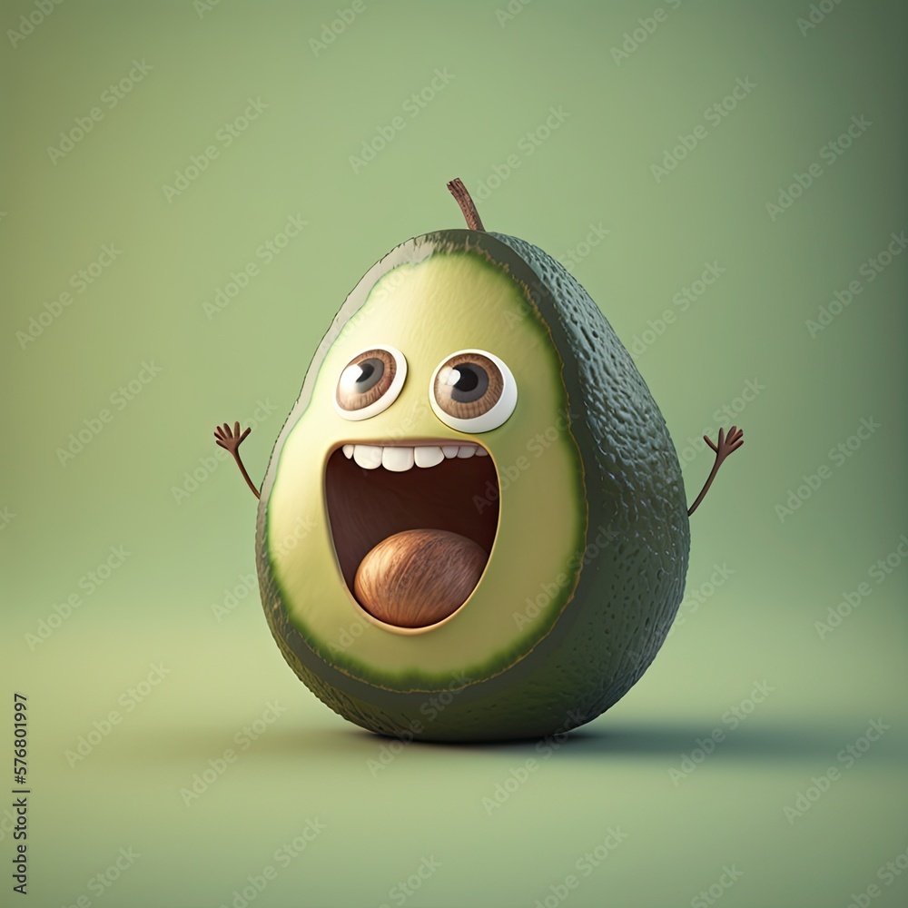 Cute Cartoon Avocado Character (Created with Generative AI) Stock ...