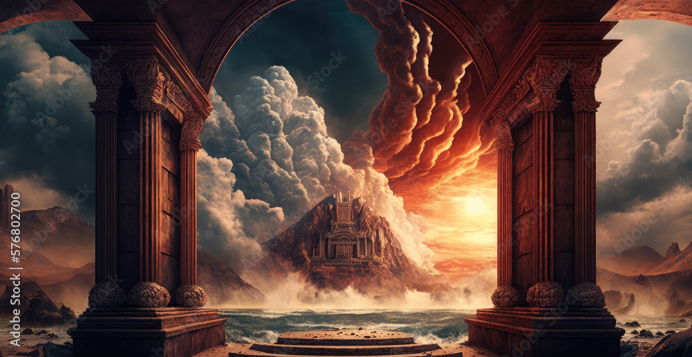 Road to hell through evil demonic arched gate entrance, infernal ...