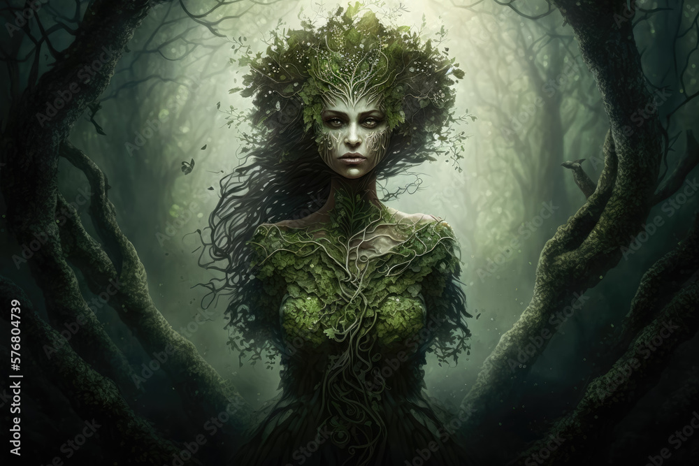 Forest Nymph's Evolution mysterious woman with dark curly hair and ...