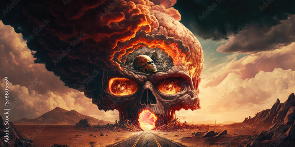 Road to hell through evil demonic skull gate entrance, infernal ...