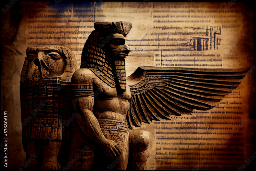 ภาพประกอบสต็อก Ancient Sumerian text superimposed on papyrus texture ...