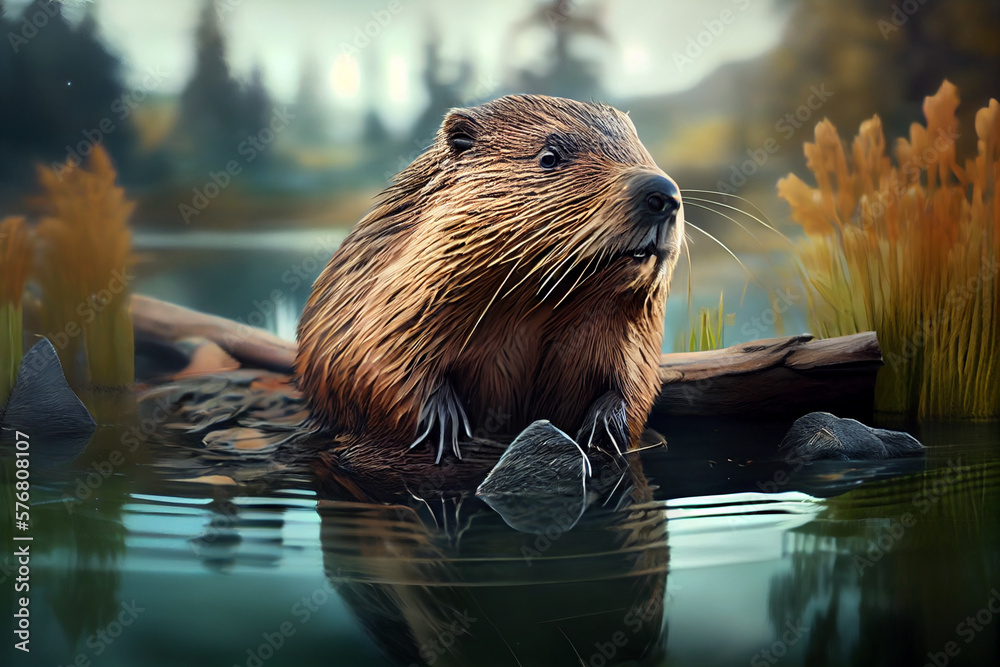 Beautiful photo beaver, natural background. Generative AI technology ...