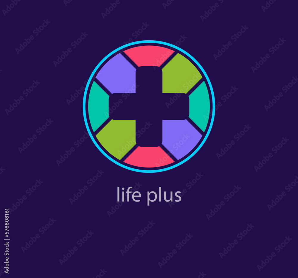 Various health plus logo in modern round. Unique color transitions ...