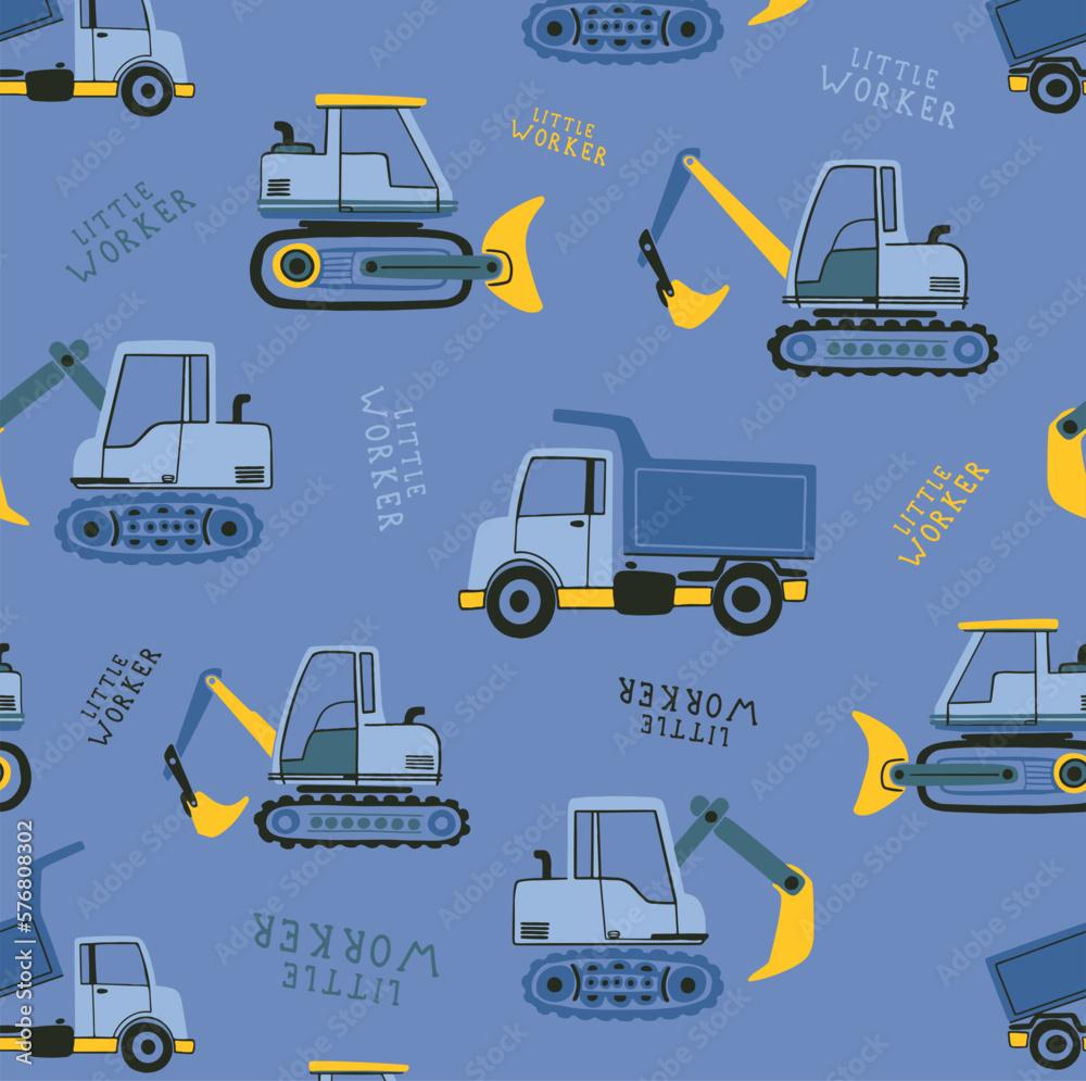 cute construction machinery illustration feature pattern design for ...
