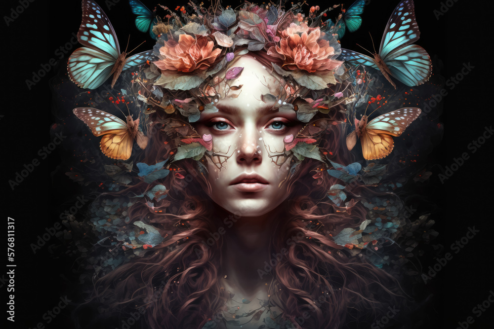 Butterfly Goddess surreal portrait of a woman with butterfly wings and ...