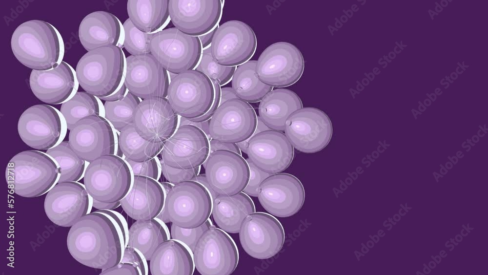 2D shape hydrogen balloons are flying in the air. A branch of Purple-to ...