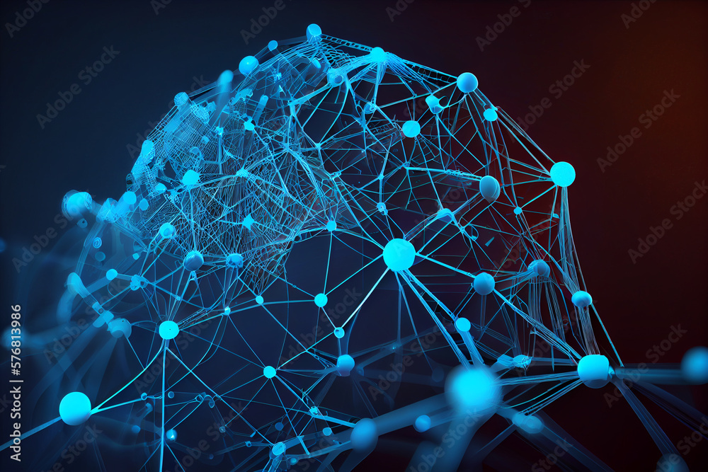 Blockchain network - Abstract connected dots on bright blue background ...