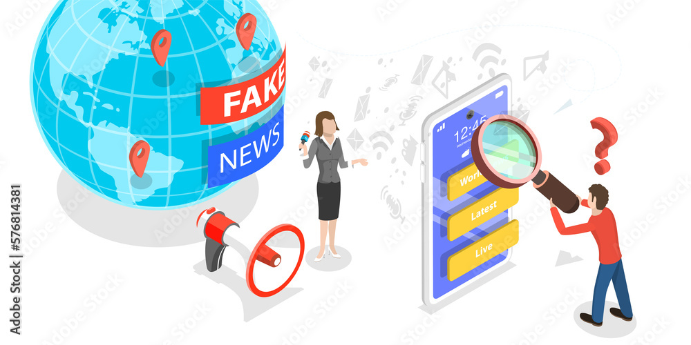 How to Spot Fake News. 3D Isometric Flat Illustration. Stock ...