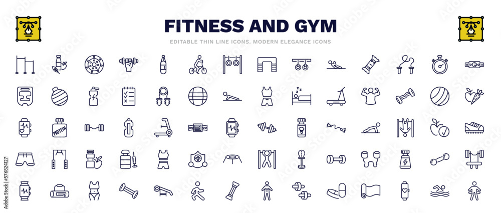 set of fitness and gym thin line icons. fitness and gym outline icons ...