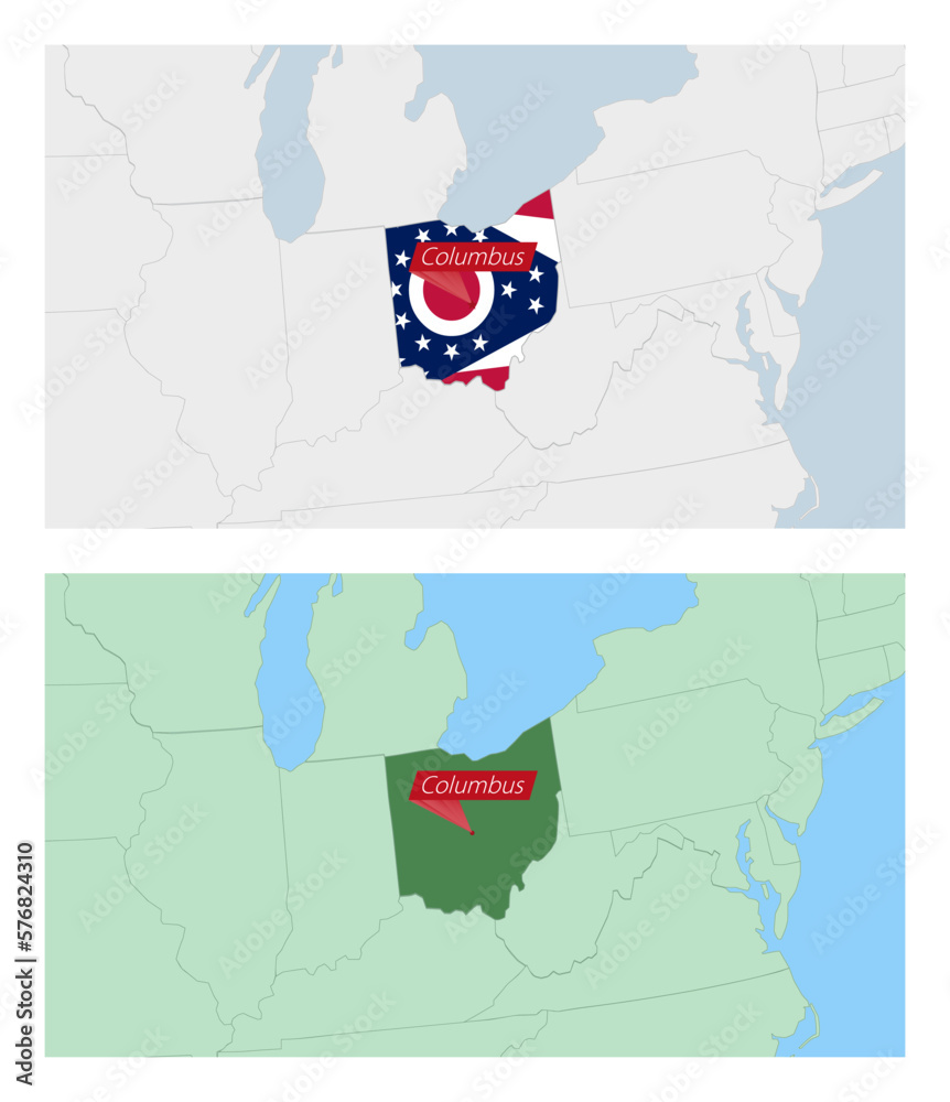 Ohio map with pin of country capital. Two types of Ohio map with ...