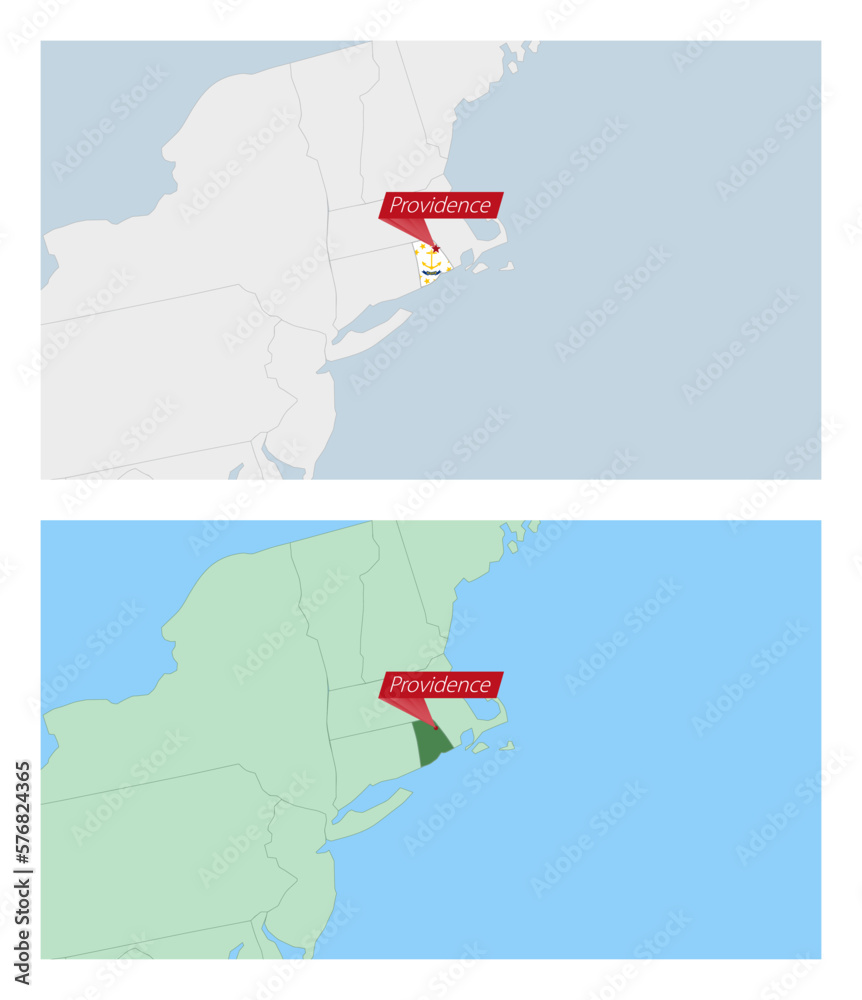Rhode Island map with pin of country capital. Two types of Rhode Island ...