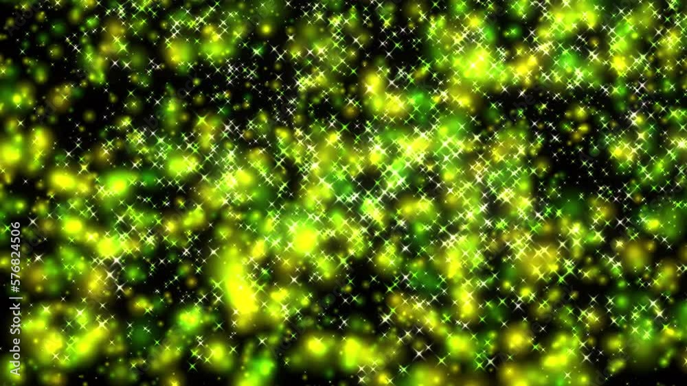 Vibrant motion background with shiny green and yellow particles and ...