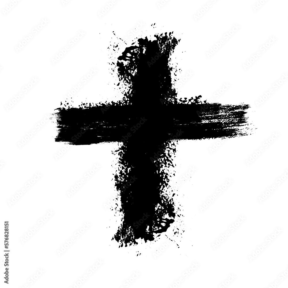 Hand drawn black grunge cross icon, simple Christian cross sign, hand ...