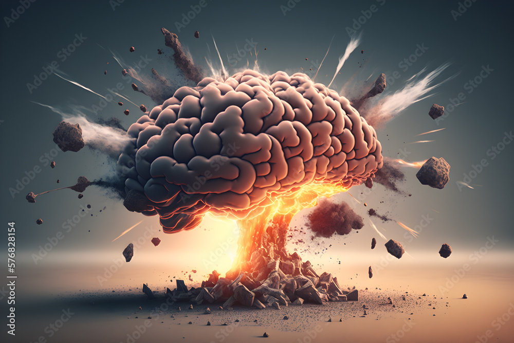 ภาพประกอบสต็อก Concept art of a human brain exploding with knowledge ...