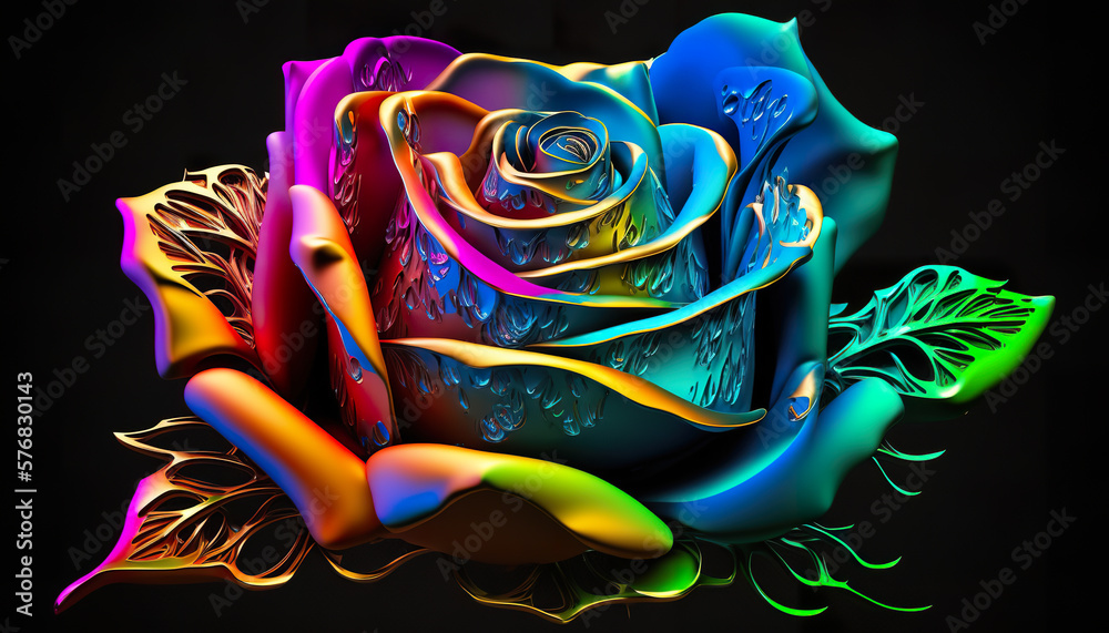 Realistic Beautiful Colorful Rose Flower on black background. Rose with ...