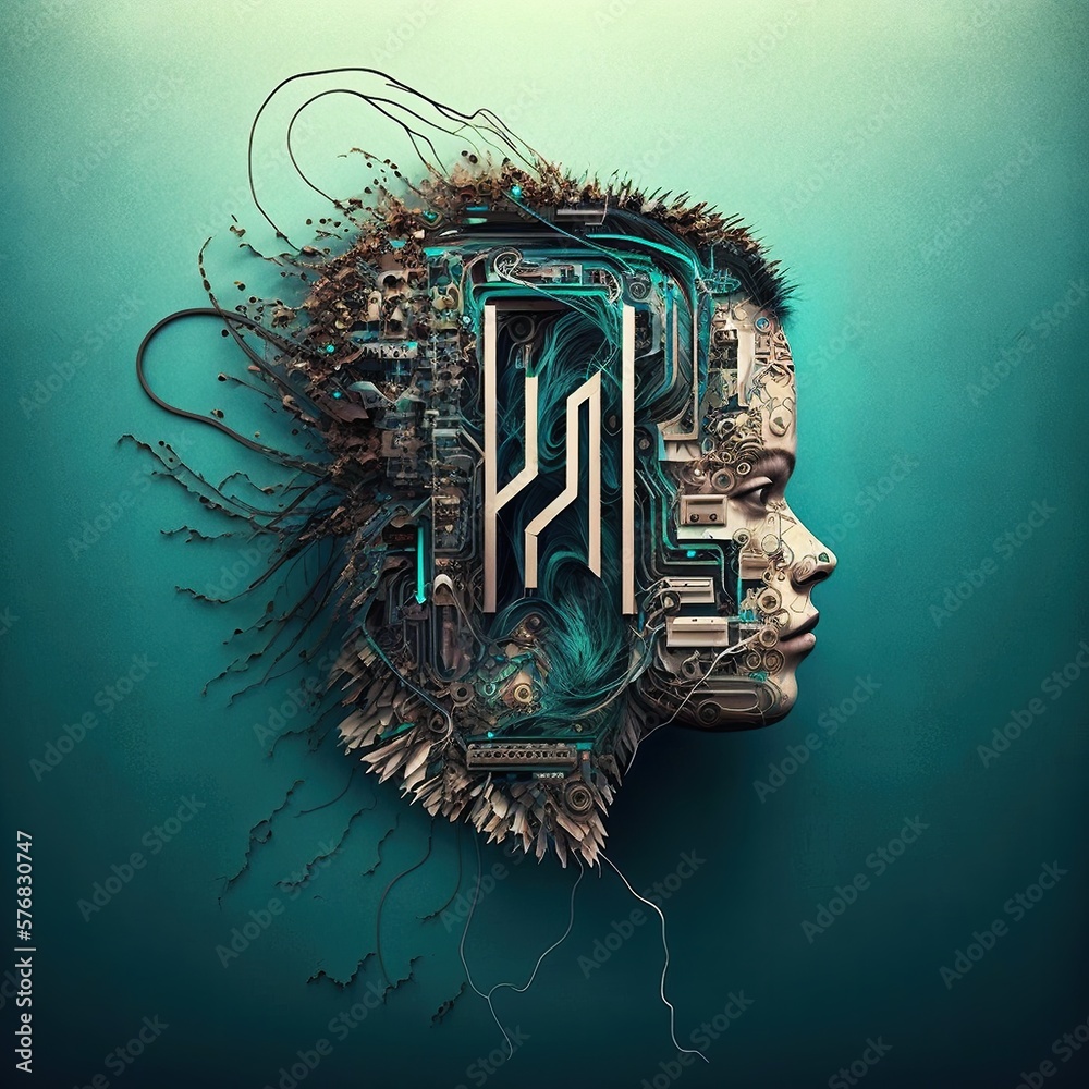 Letter AI logo with face half human half cyborg, icon design template ...