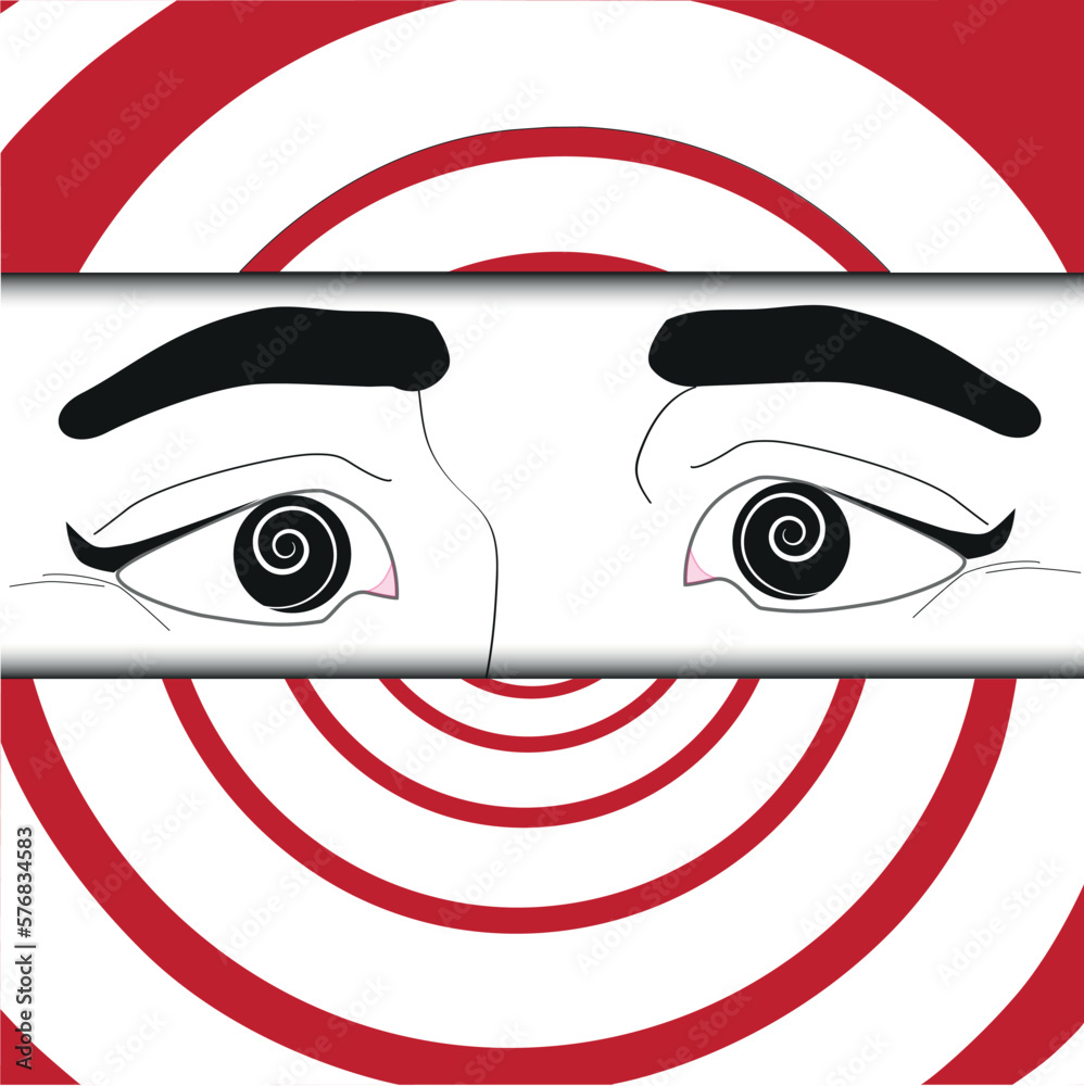 Big doe eyes under hypnosis vector drawing, with a vibrant, spiral red ...