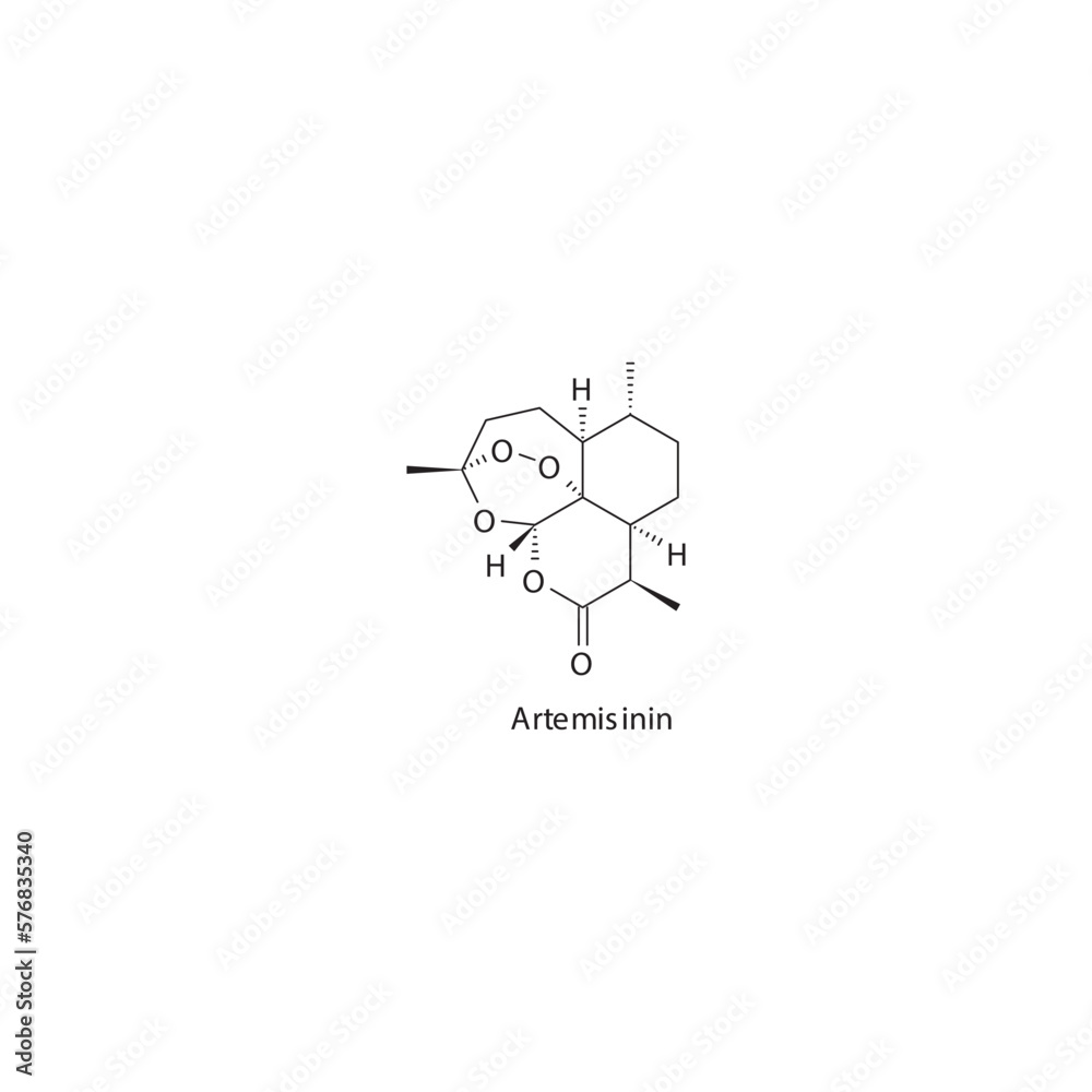 Artemisinin flat skeletal molecular structure Antiparasitic drug used ...