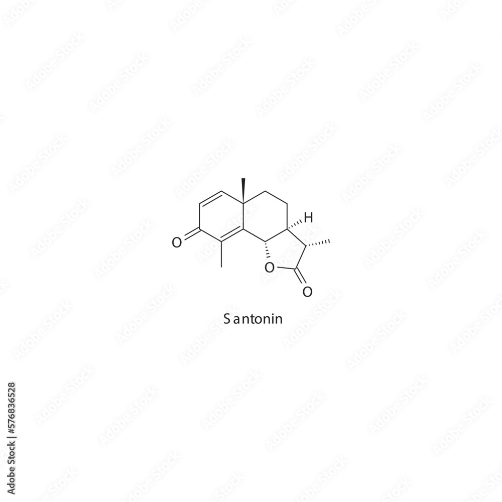 Santonin flat skeletal molecular structure Anthelmintic agent drug used ...