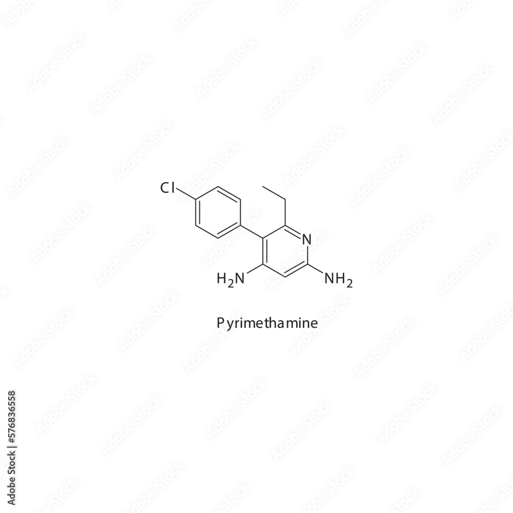 Pyrimethamine flat skeletal molecular structure Antiparasitic drug used ...