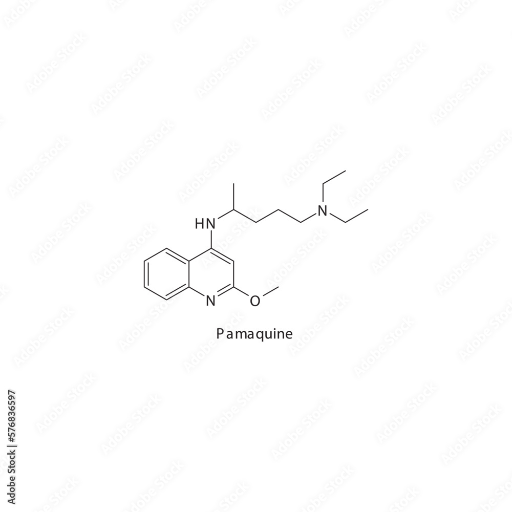 Vetor de Pamaquine flat skeletal molecular structure Antiparasitic drug ...