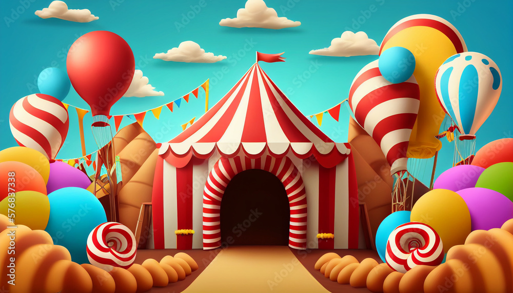 Colorful cartoon style carnival amusement park and funfair background ...