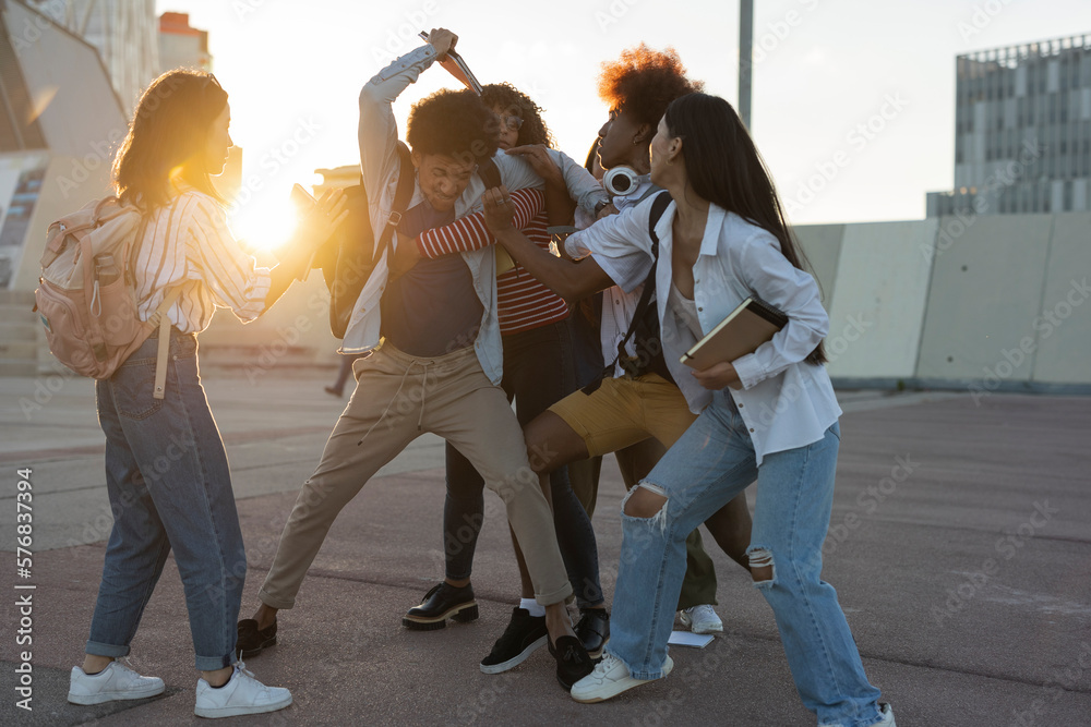 scared african american teen being bullied in high school, teen fight, bullying Stock Photo ...