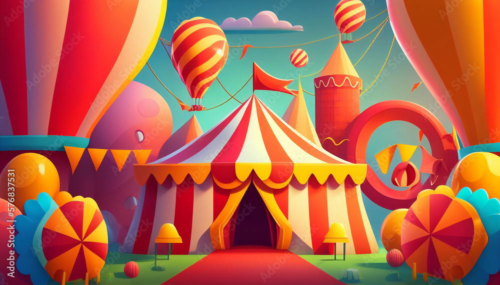 Colorful cartoon style carnival amusement park and funfair background ...