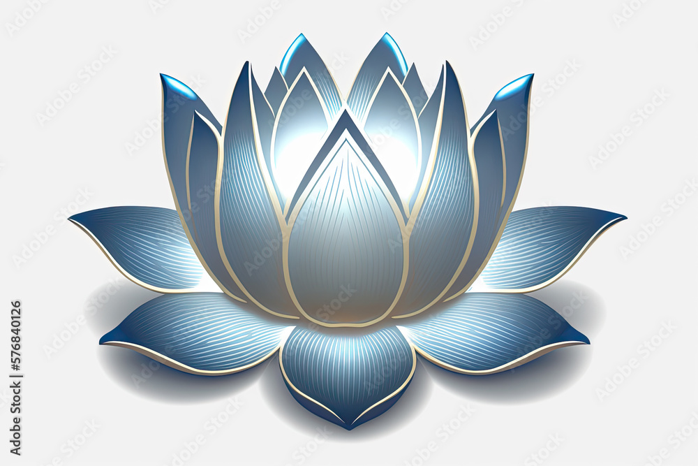 Stylized blue lotus with glowing center on white background ...