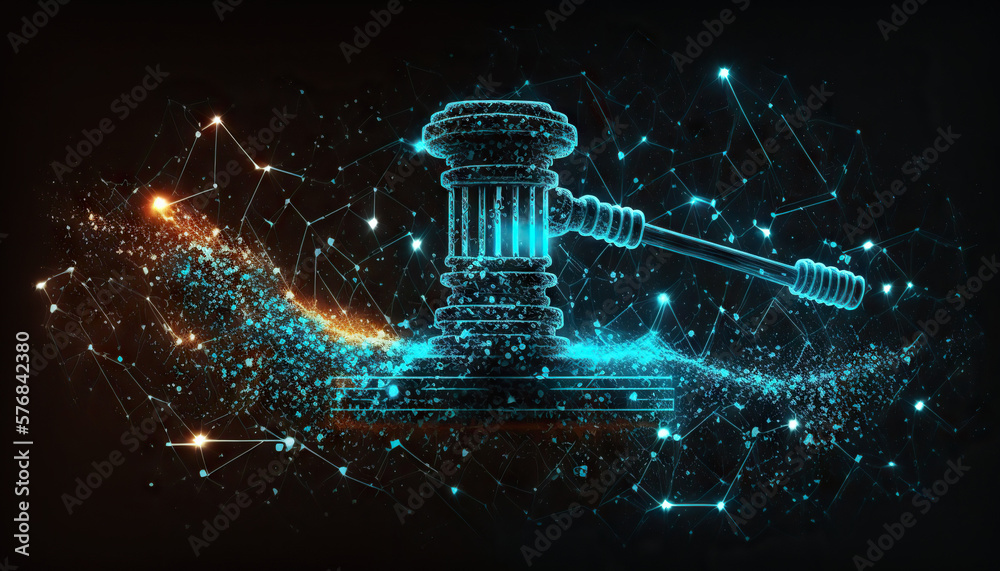 Judge gavel on background of data center. Digital law concept of ...