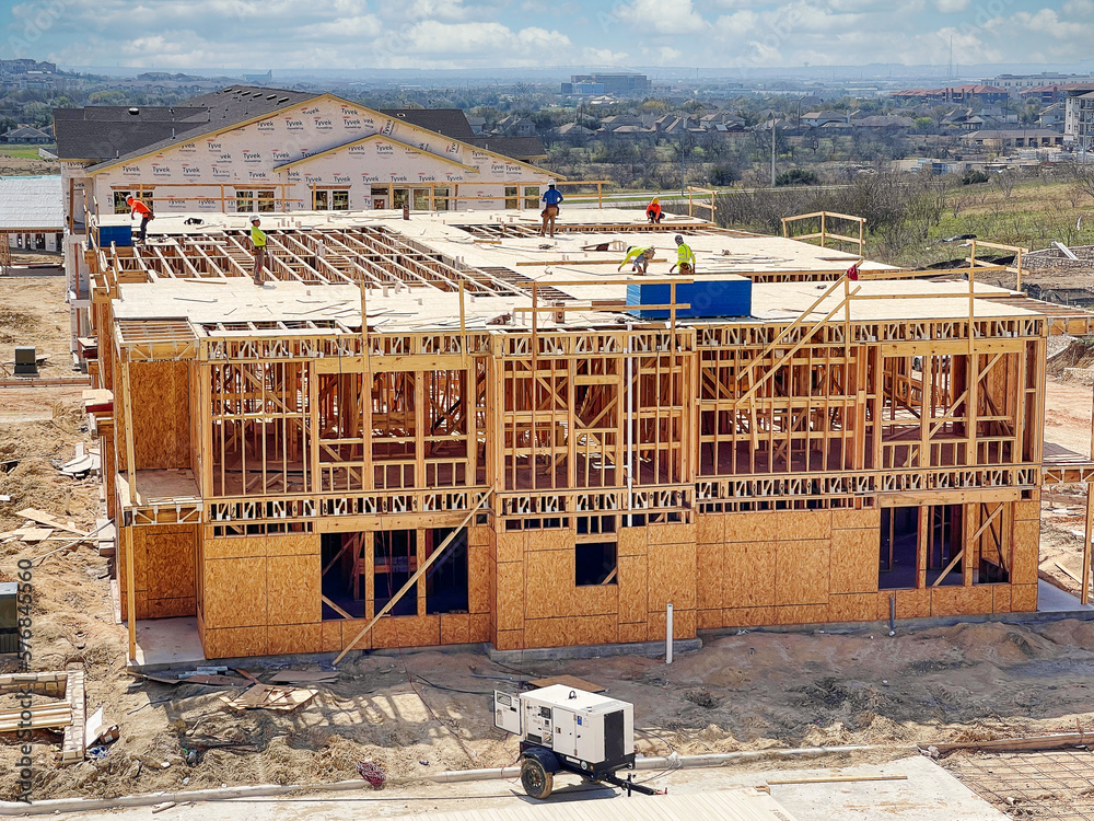 New Apartment Building Complex Under Construction - Workers ...