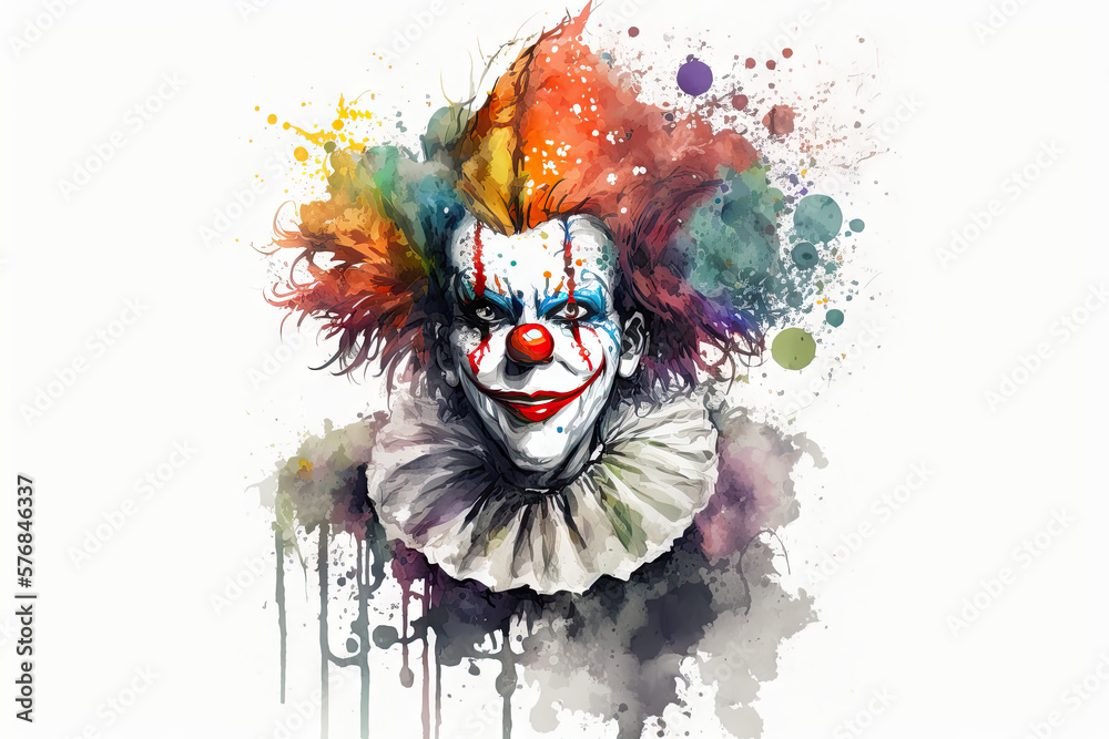Watercolor painting of a scary clown Stock Illustration | Adobe Stock