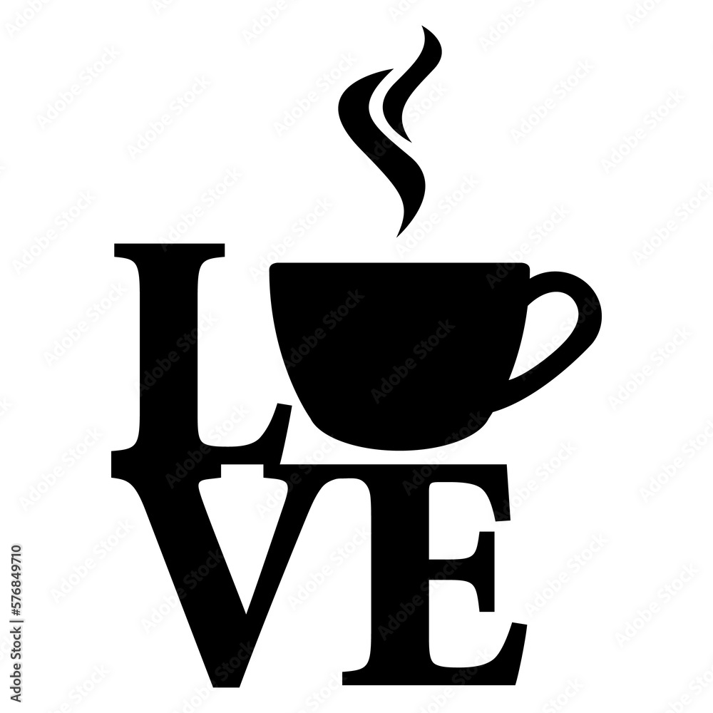 ภาพประกอบสต็อก Logo i love coffee. Letras de la palabra love en texto ...