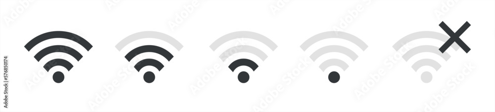 Wireless icon set. No wifi. Different levels of Wi Fi signal. Vector illustration. Stock Vector ...