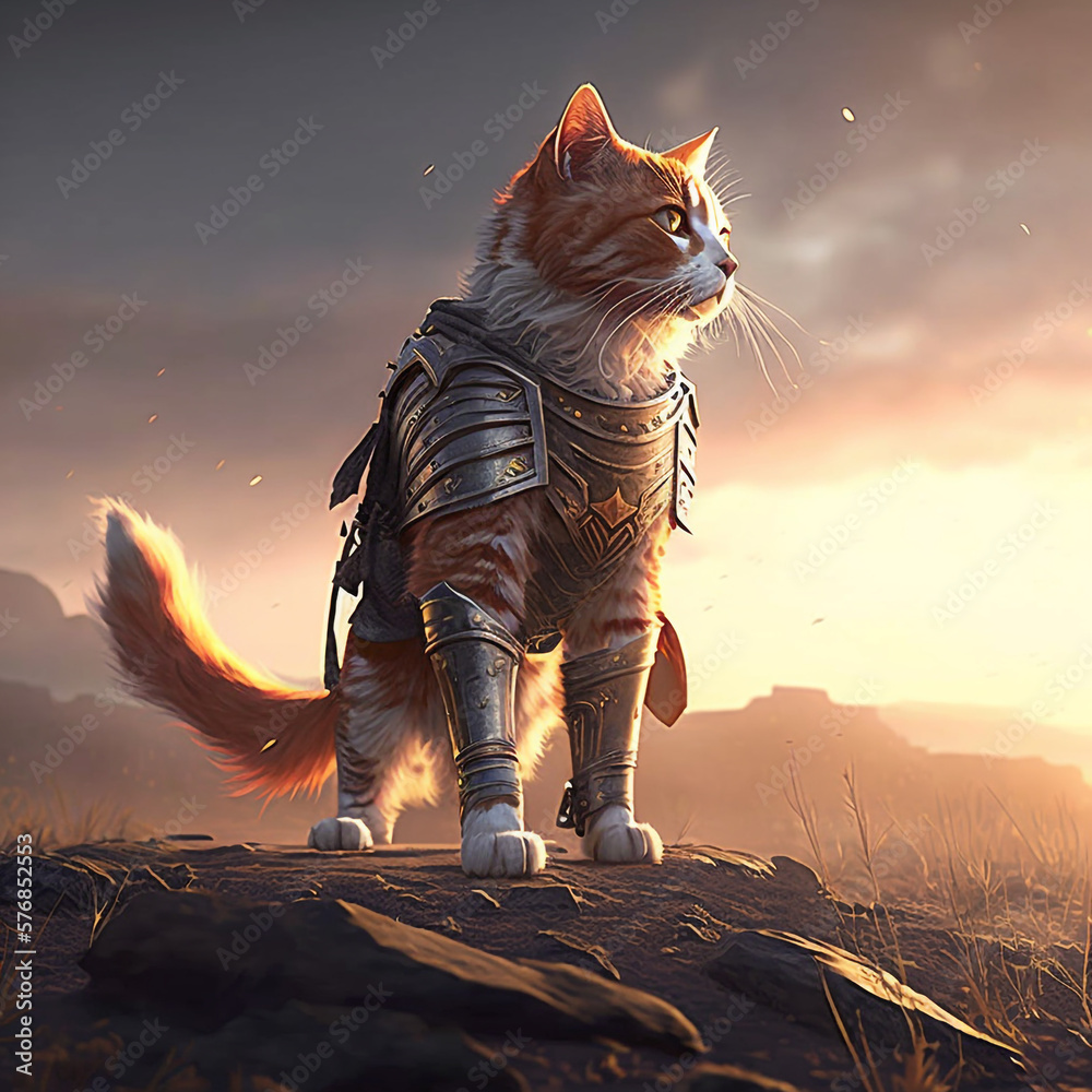 brave cat character illustration. cat is wearing military uniform ...