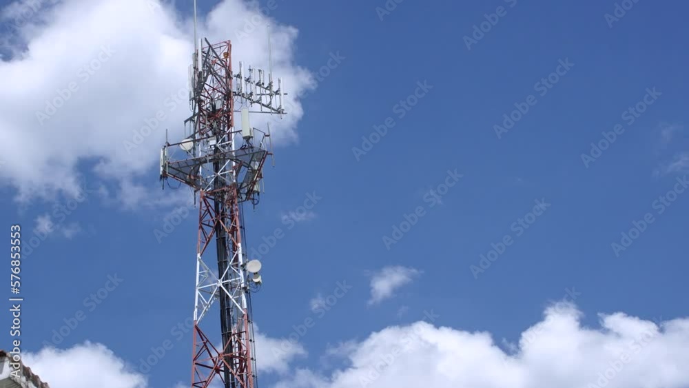 Telecommunications tower carrying broadcasting antennas for 3G, 4G and ...