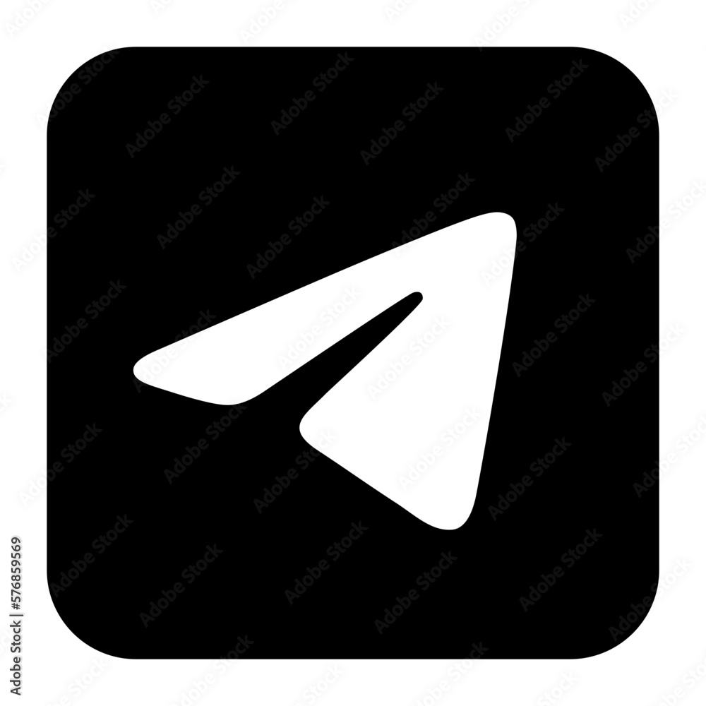 Telegram instant messaging app icon. Black silhouete square with rounded corners vector ...
