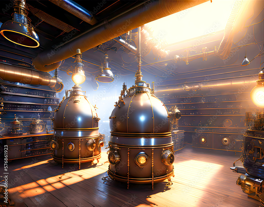 Inside a retro fantasy science lab. Background illustration. Generative ...