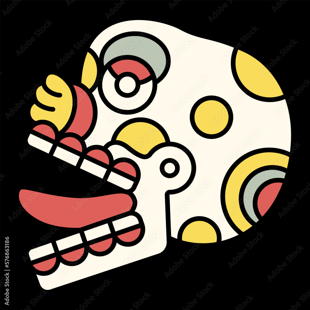 Stylized human skull with stick out tongue. Ancient Mexican codex ...