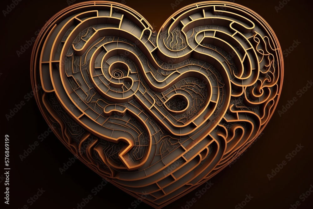 Complex maze in the shape of a heart, concept of Intricate Design and ...