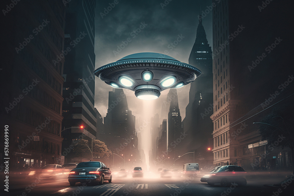 Flying saucer took a city, concept of Alien Invasion and Sci-Fi Fantasy ...