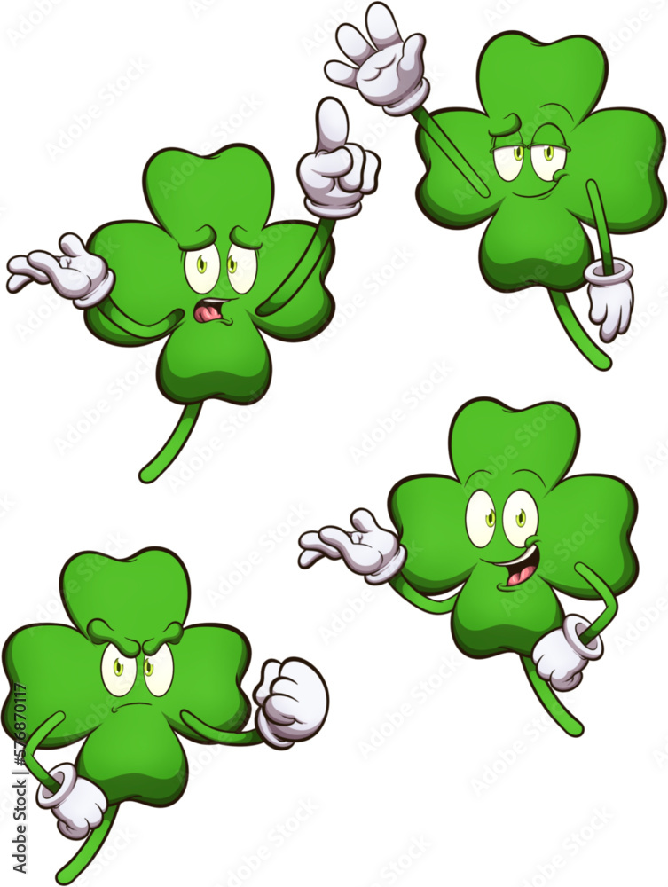 Four-Leaf Clover Characters With Different Poses And Expressions ...