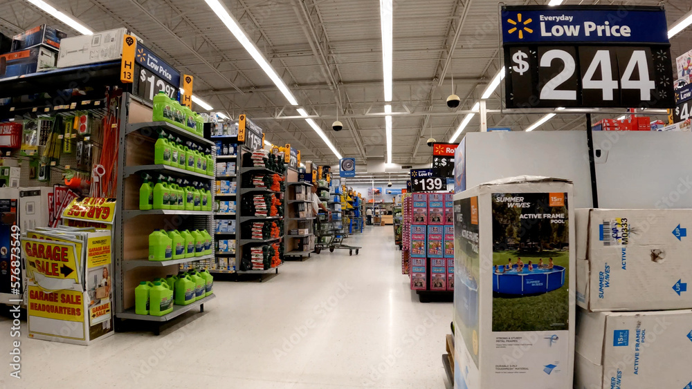 Walmart super center retail store interior people shopping in distance ...
