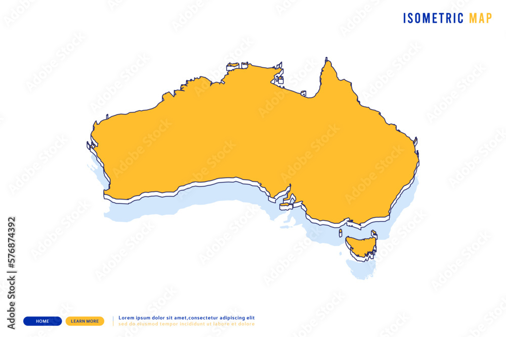 Abstract Yellow map of Australia on white background. Vector modern ...
