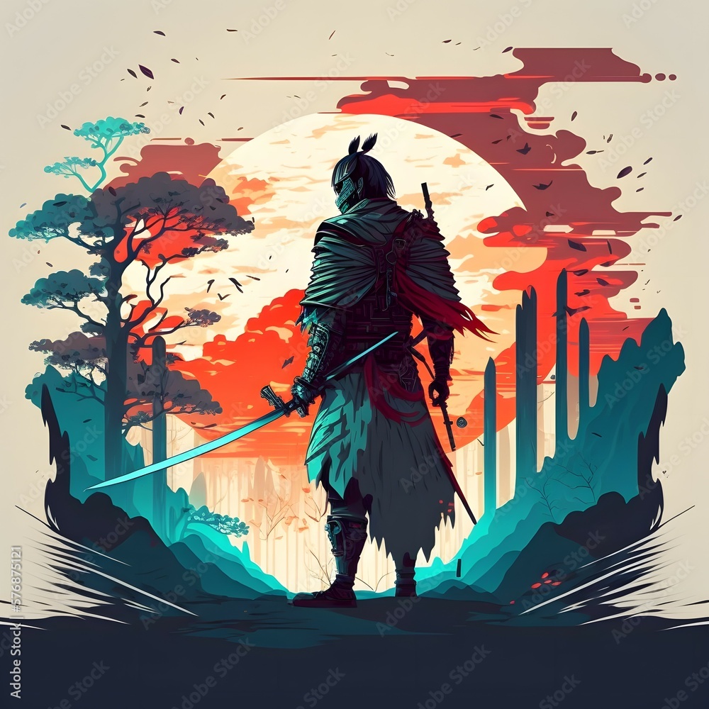 cartoonic scene for samurai practcing with his sworddoodl Stock ...