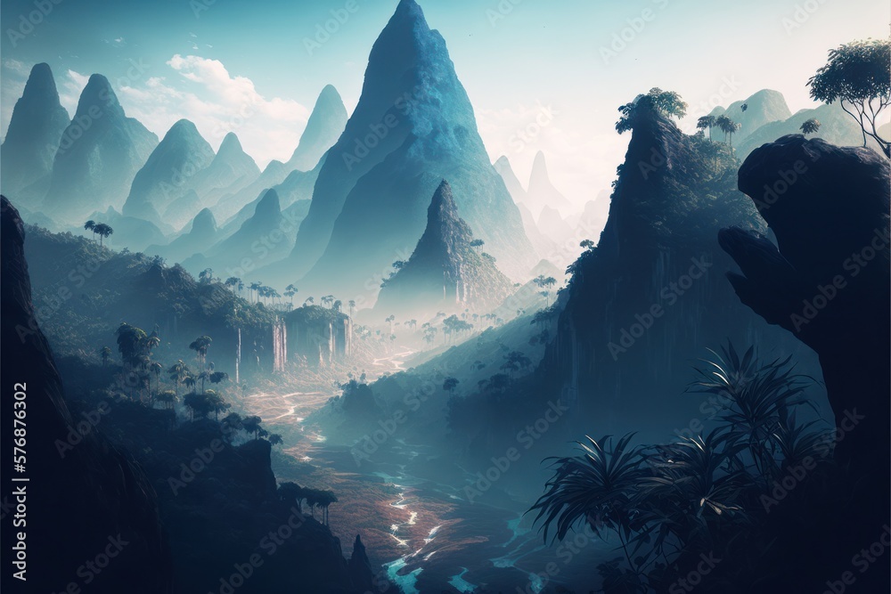 Tropical Mountain Jungle, Alien Landscape, Dense Forest, Concept Art ...