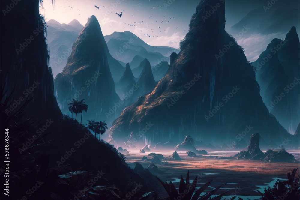 Tropical Mountain Jungle, Alien Landscape, Dense Forest, Concept Art ...