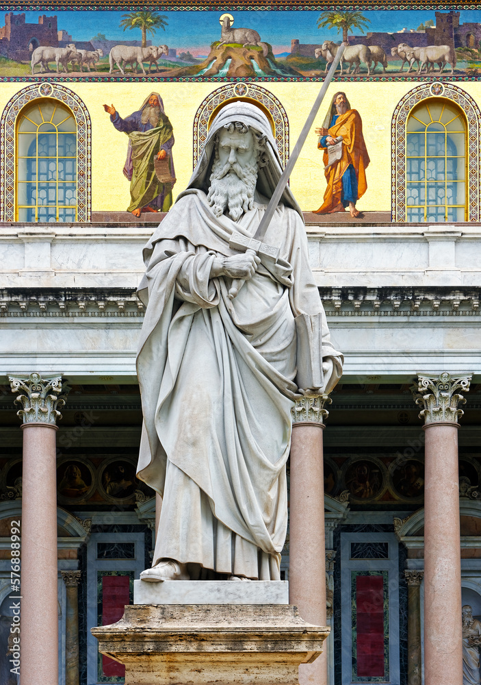 The Statue of the Apostle Paul holding a sword at the entrance of the ...