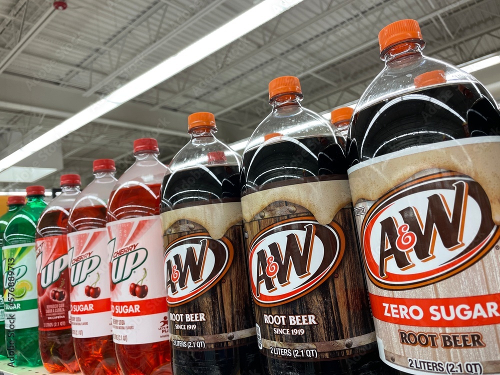 Grocery store A and W root beer 2 liters Stock Photo | Adobe Stock