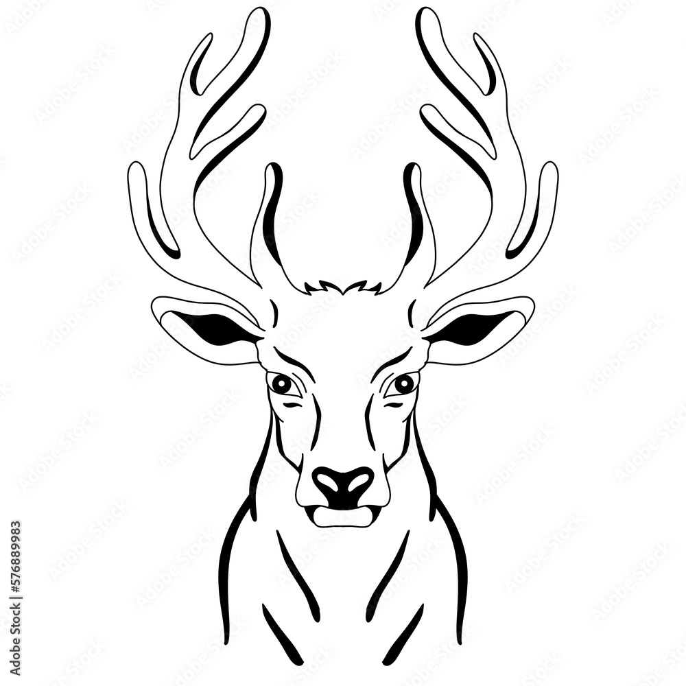 Deer head line drawings, animal drawings used for coloring, used as ...